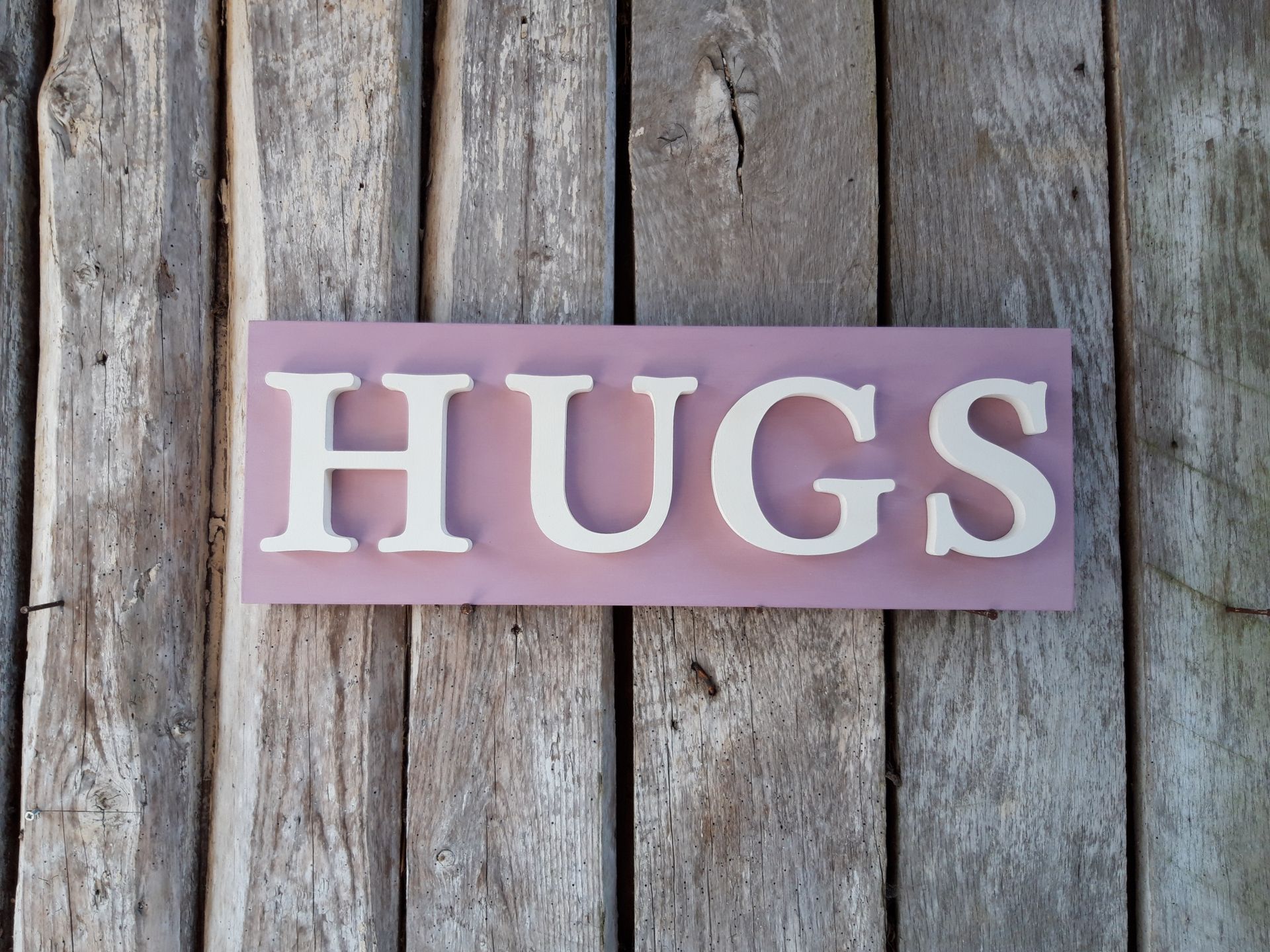 HUGS Sign for Sale - Hand-Painted Wooden Signs - Trunk Vintage Furniture