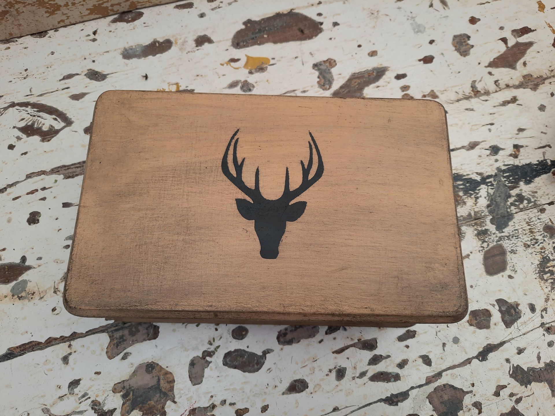 Painted Wooden Box With Stag's Head Stencil for Sale - Home Accessories ...